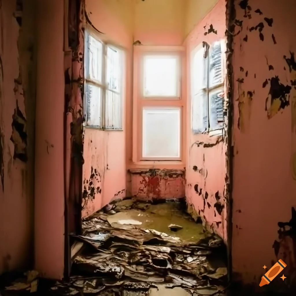Abandoned laundry room with flooded furnaces and narrow windows on Craiyon