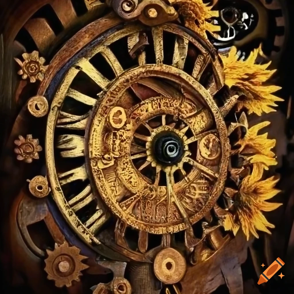 Steampunk sunflowers with cogs, wheels, and clocks on Craiyon