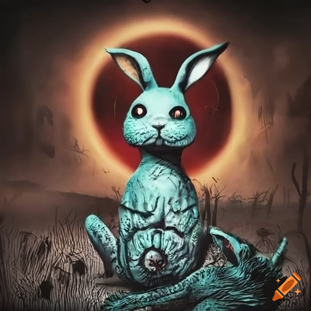 Eerie bunny in a tim burton-style landscape on Craiyon