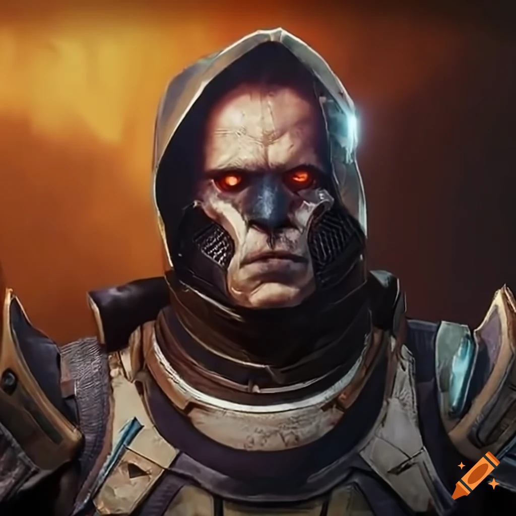 Armored unmasked warlock guardian from Destiny portrayed by Bruce ...