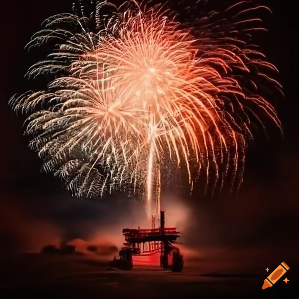 Firework over harvesting machines on Craiyon