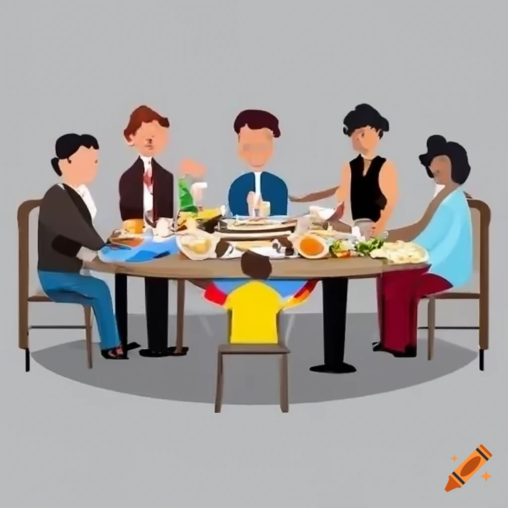 Diverse group gathered around a lunch table on Craiyon