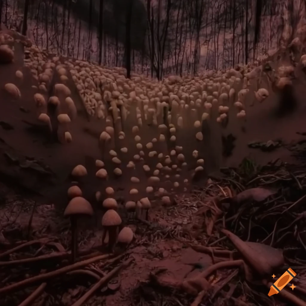 Liminal space with weird mushrooms in dreamcore aesthetic on Craiyon