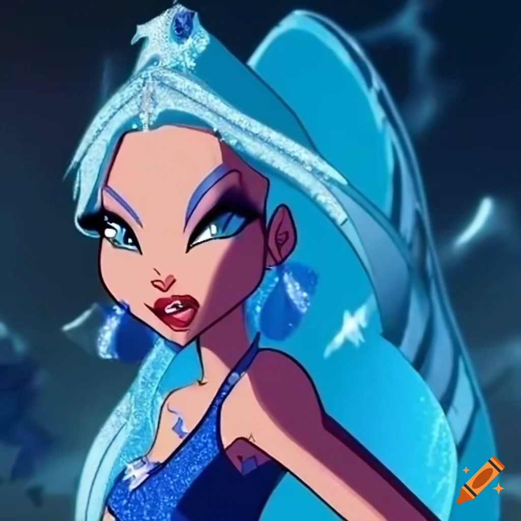 Winx club characters in icy and stormy setting on Craiyon