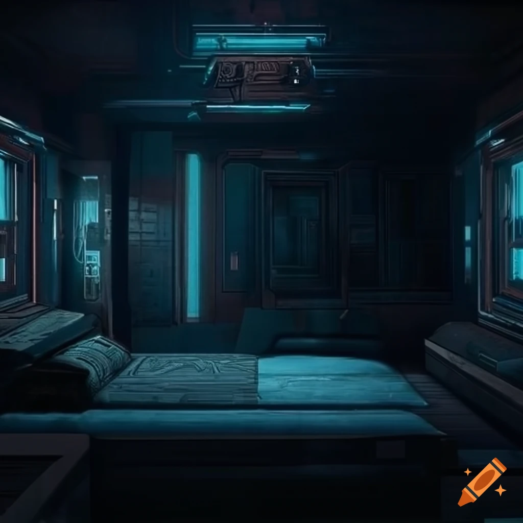 Dark sci-fi bedroom interior on Craiyon