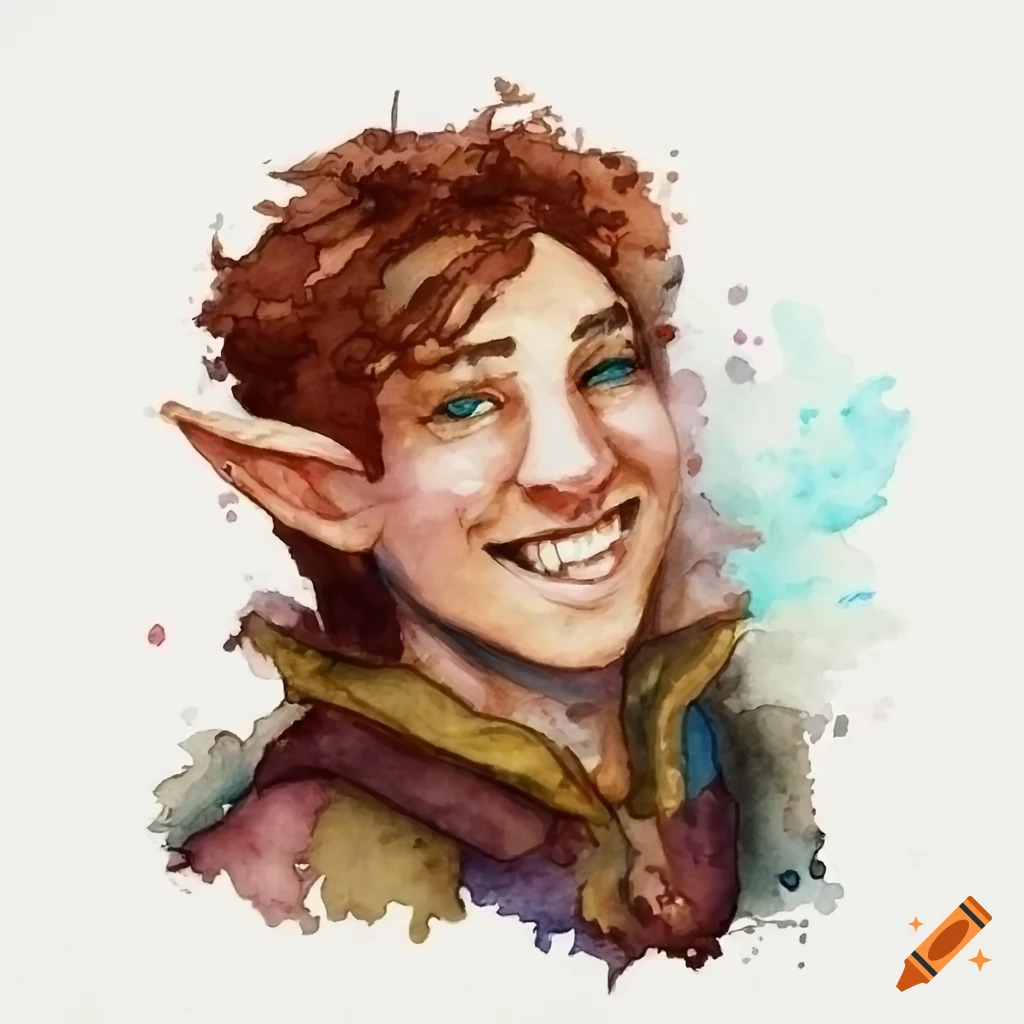 Smiling male halfling bard portrait on Craiyon