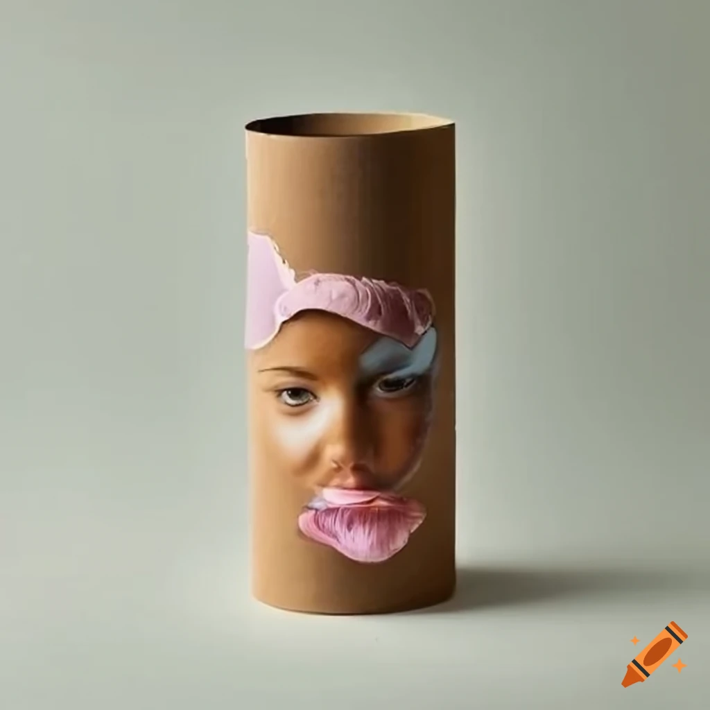 Cardboard cylindrical tube with acrylic carving and painting on Craiyon