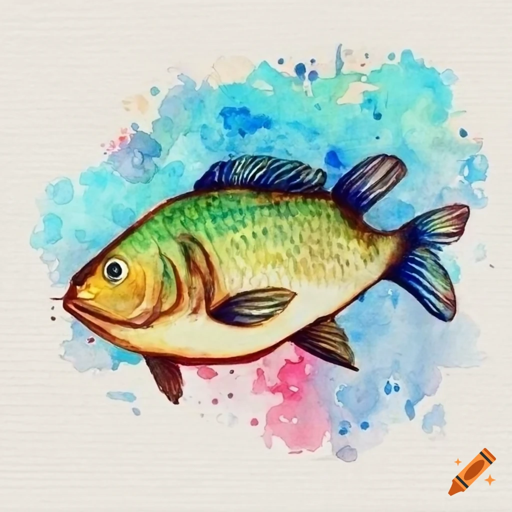 Watercolor drawing of a fish in a pond on Craiyon