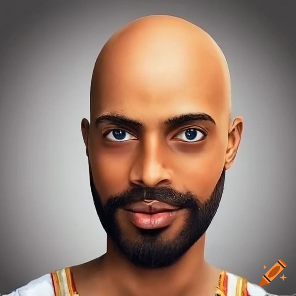 Handsome bald habesha man facing the camera with animation on Craiyon