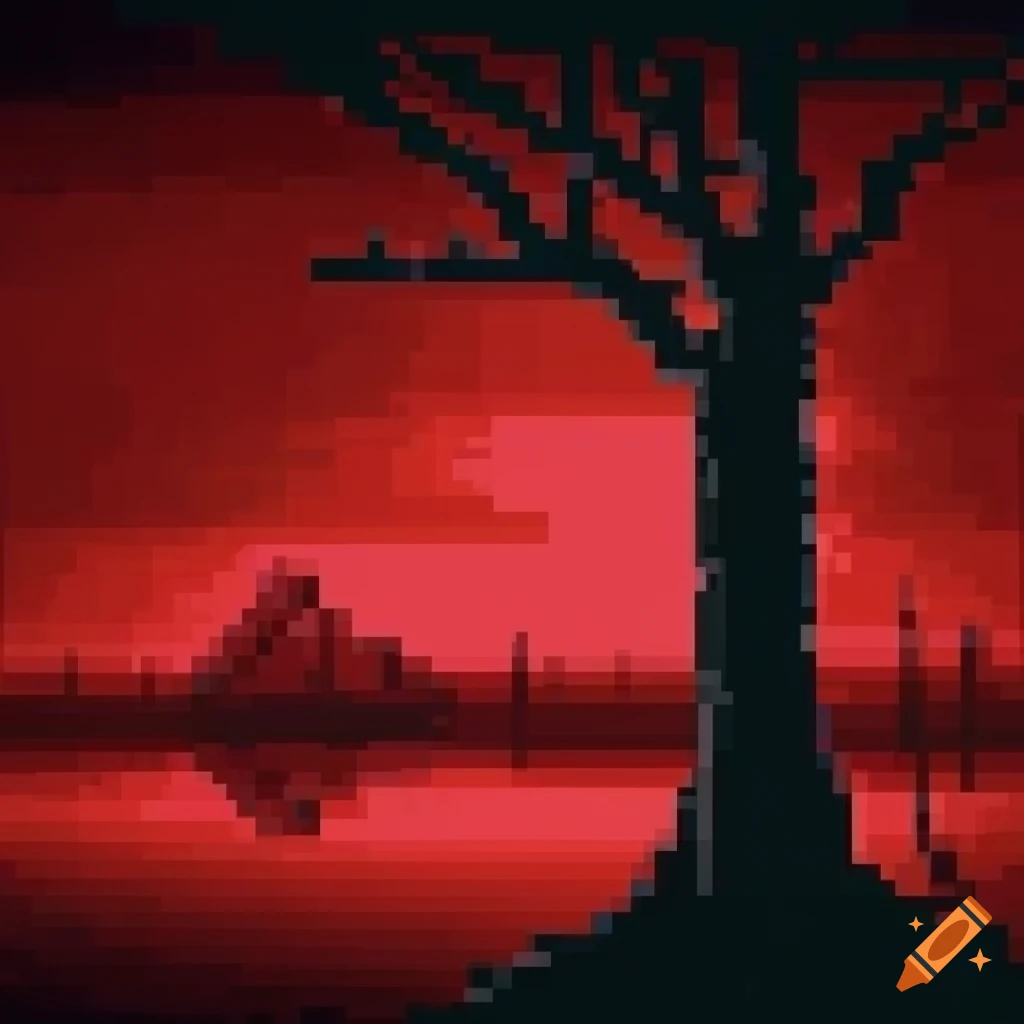 Red moon landscape in pixel art on Craiyon