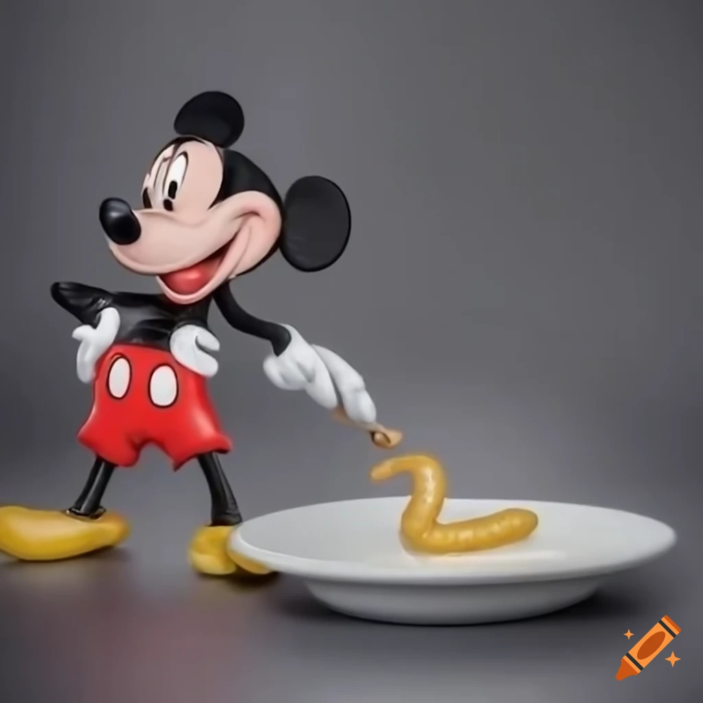 Mickey mouse enjoying a meal of worms in high-quality 4k hd on Craiyon
