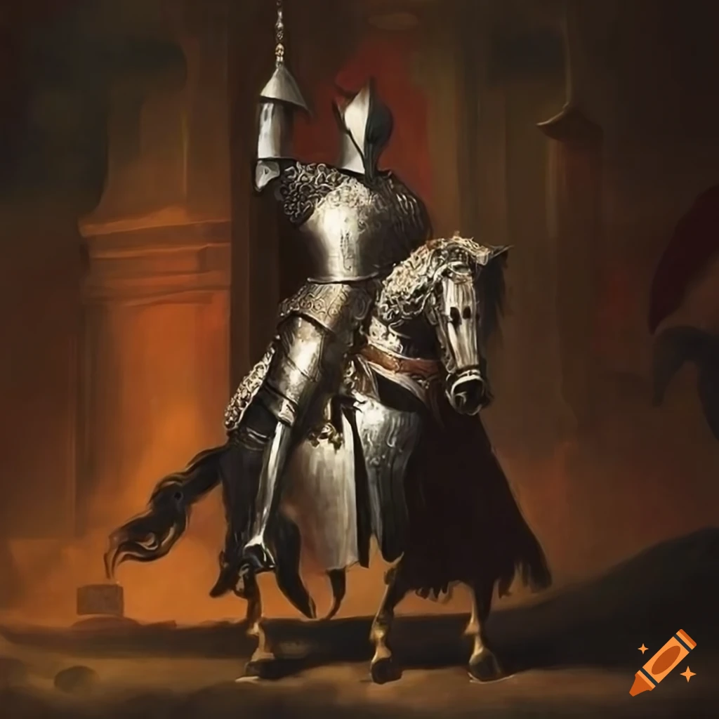 Magnificent knight on horseback in shining armor during the renaissance ...