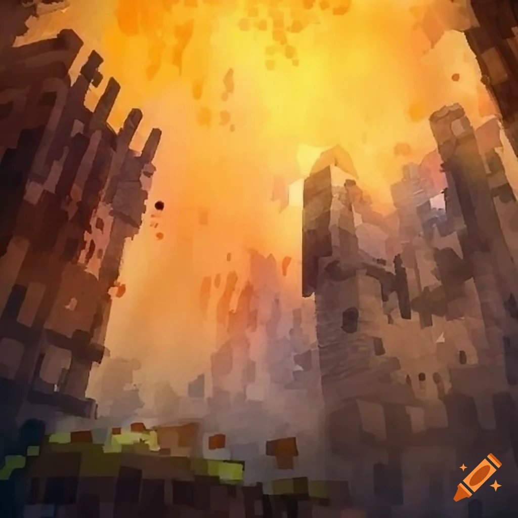 Sad Minecraft character in a watercolor artwork on Craiyon