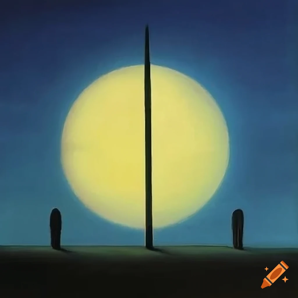 Artwork of sun in dark, close-up by rene magritte on Craiyon