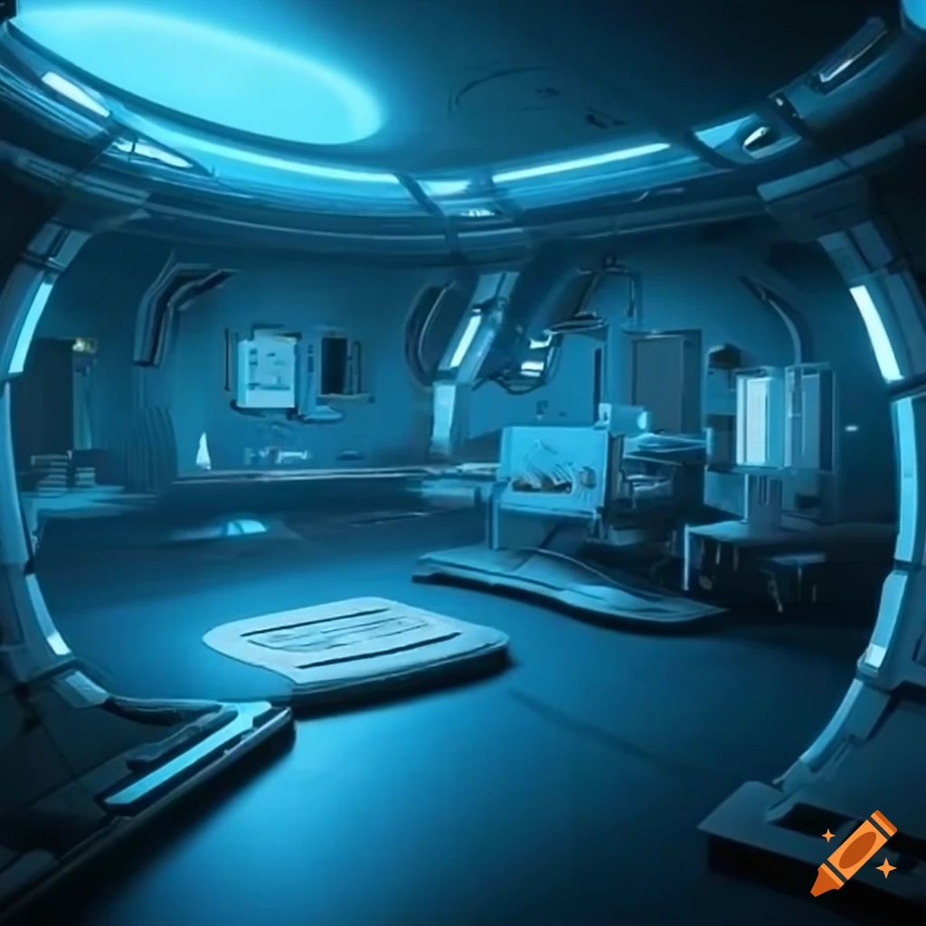 Sci-fi medical room with medical equipment in a large complex ...