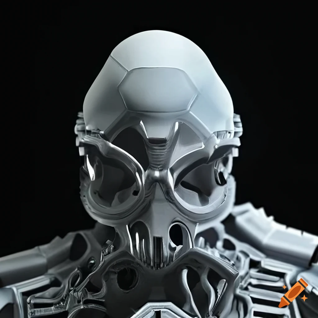 Abstract composition of gears, machines, and humanoid figures in a ...