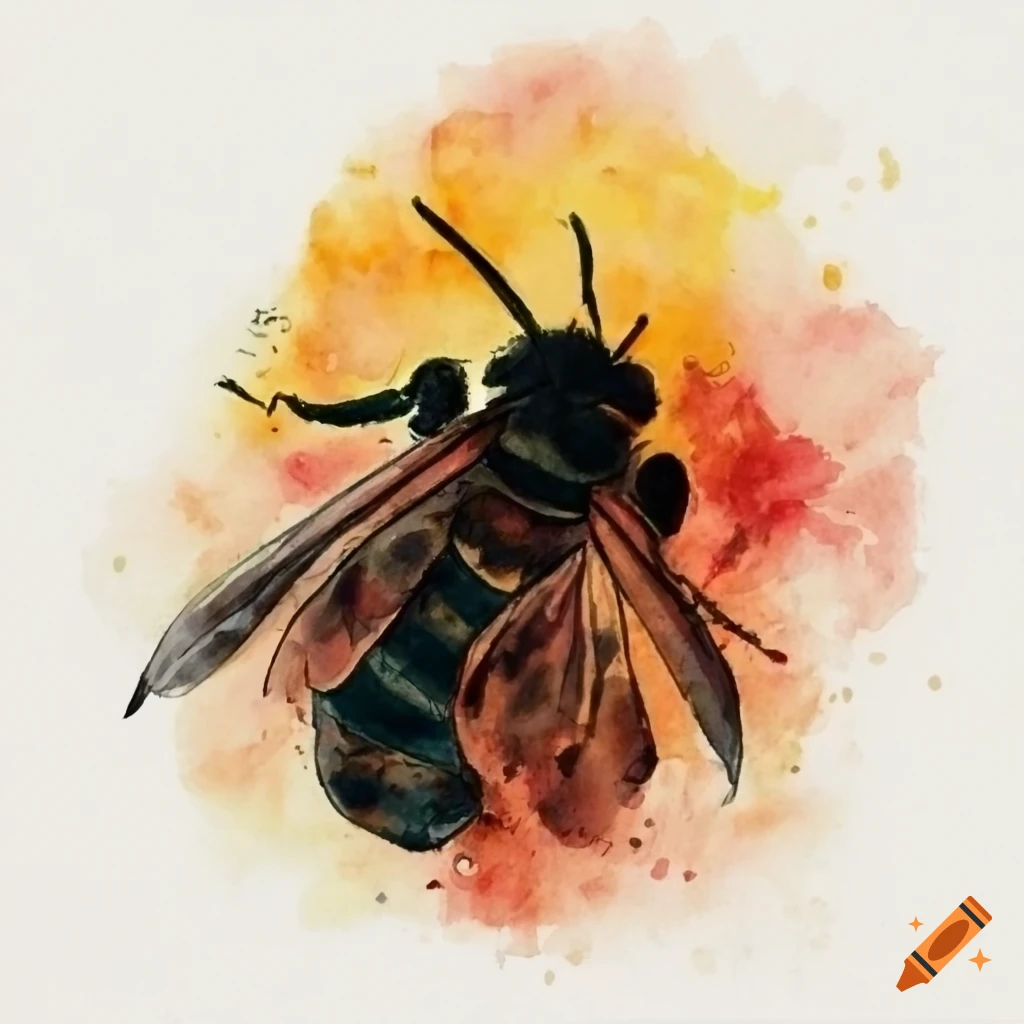 Watercolor drawing of a deceased bee on Craiyon