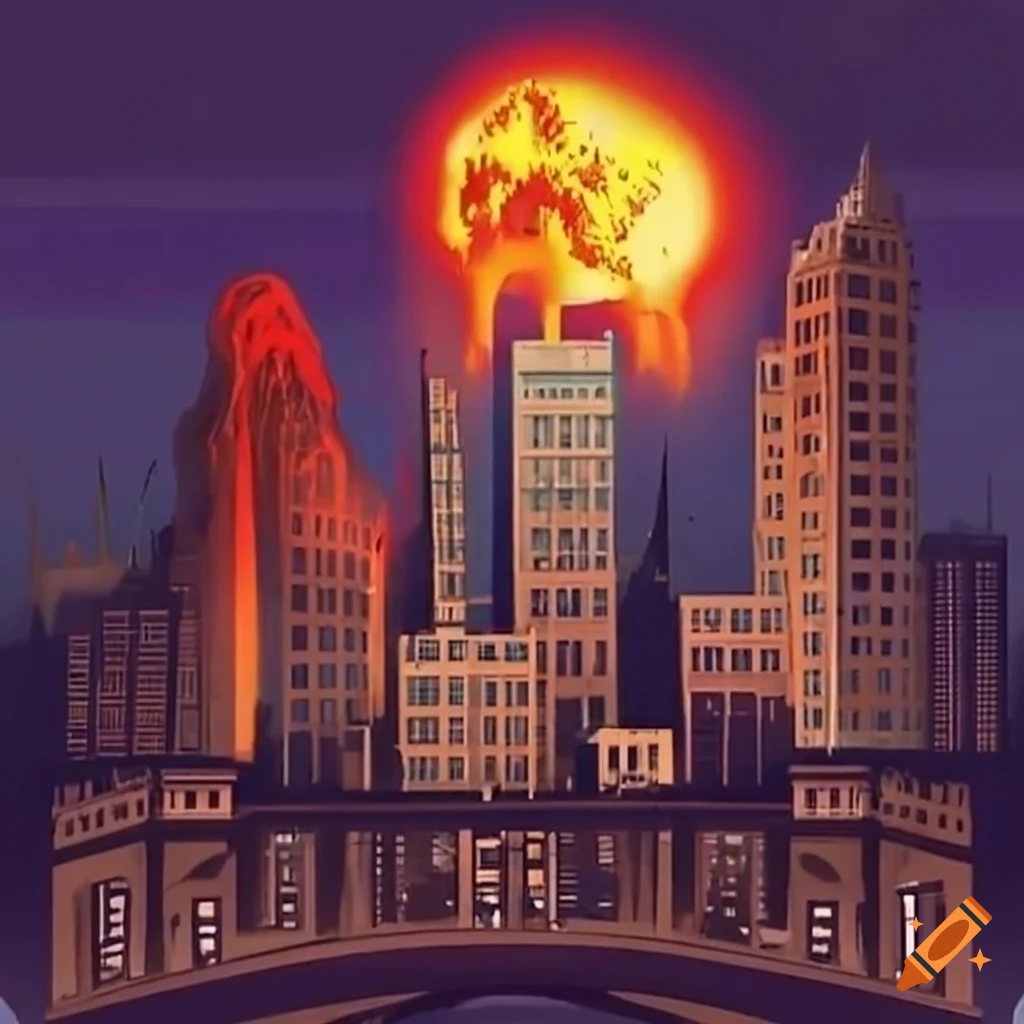 Giant kaiju destroying a city on Craiyon