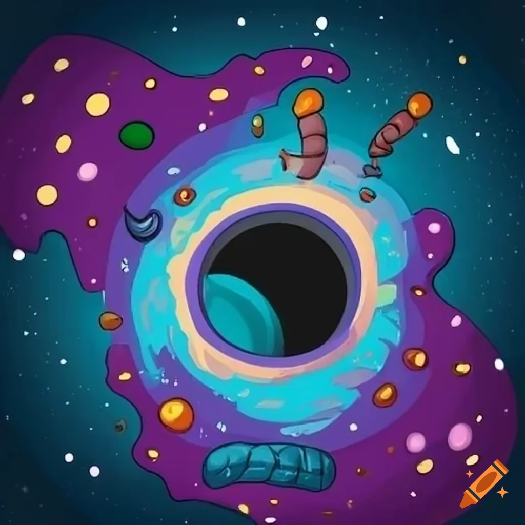 Cartoon-style sci-fi wormhole in space on Craiyon