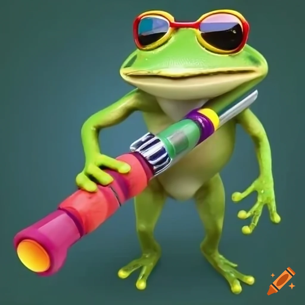Cool frog with sunglasses and water gun on Craiyon