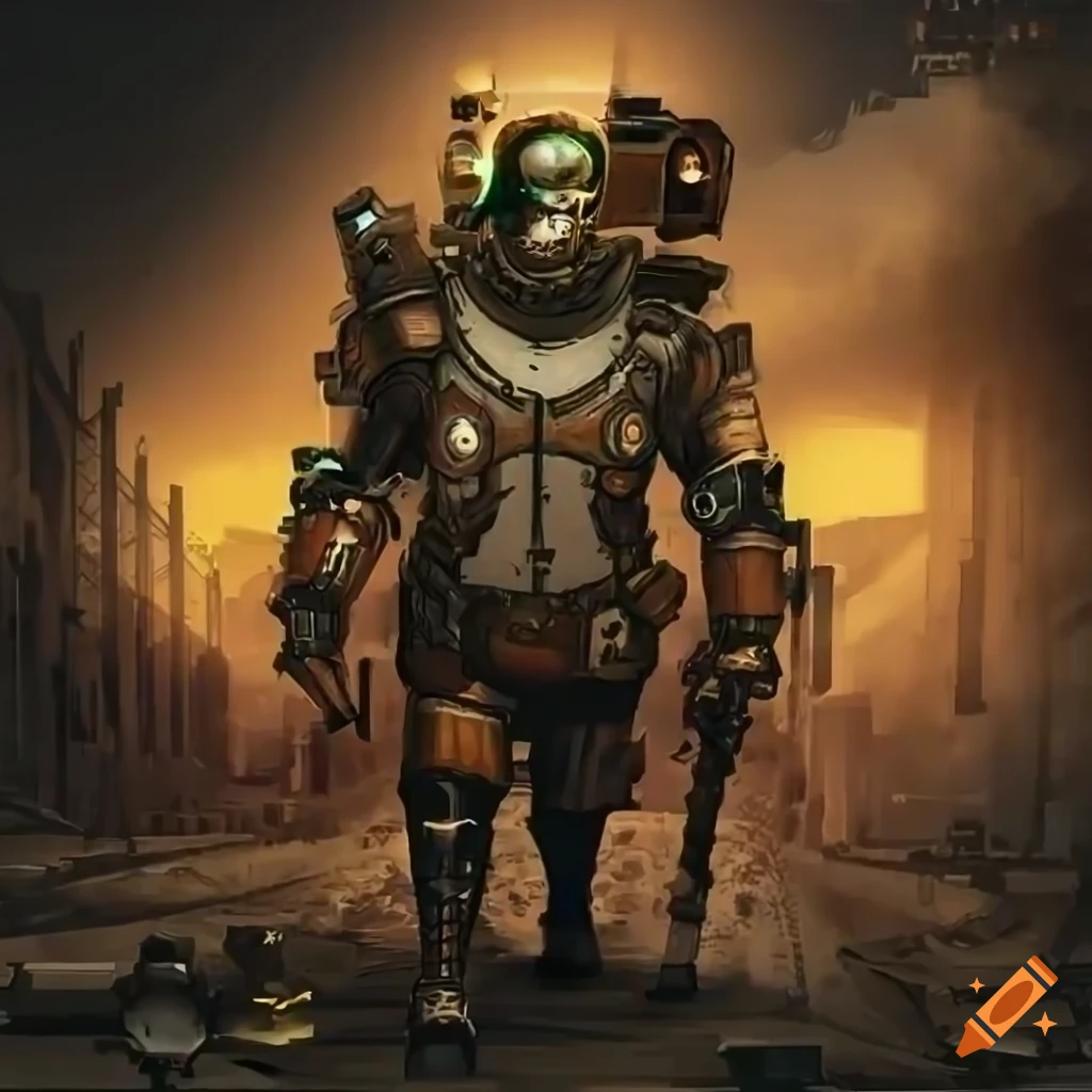 Sci-fi bio-human cyborg in a steampunk city on Craiyon