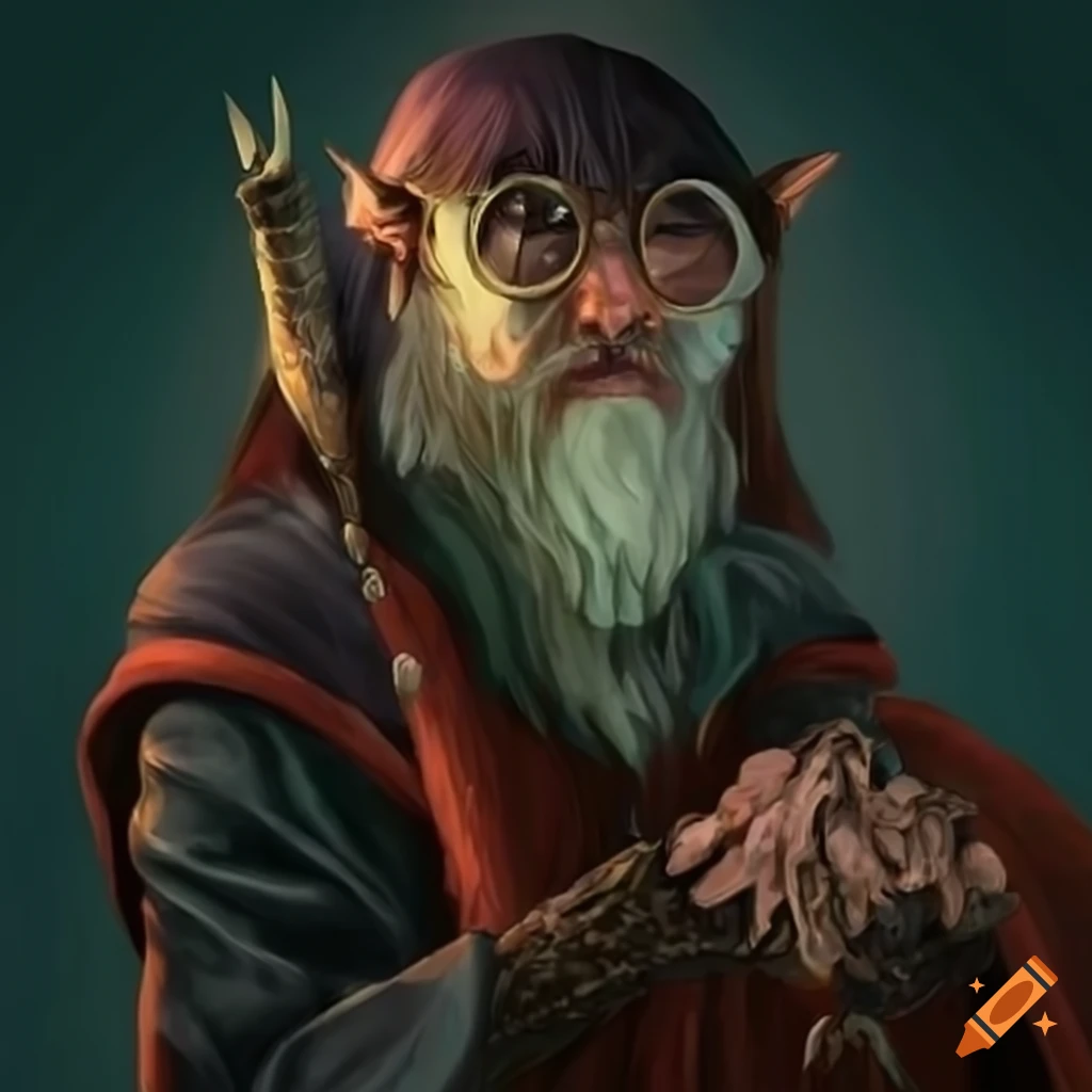 Ancient Elf Wizard With Glasses And Bird On Shoulder On Craiyon