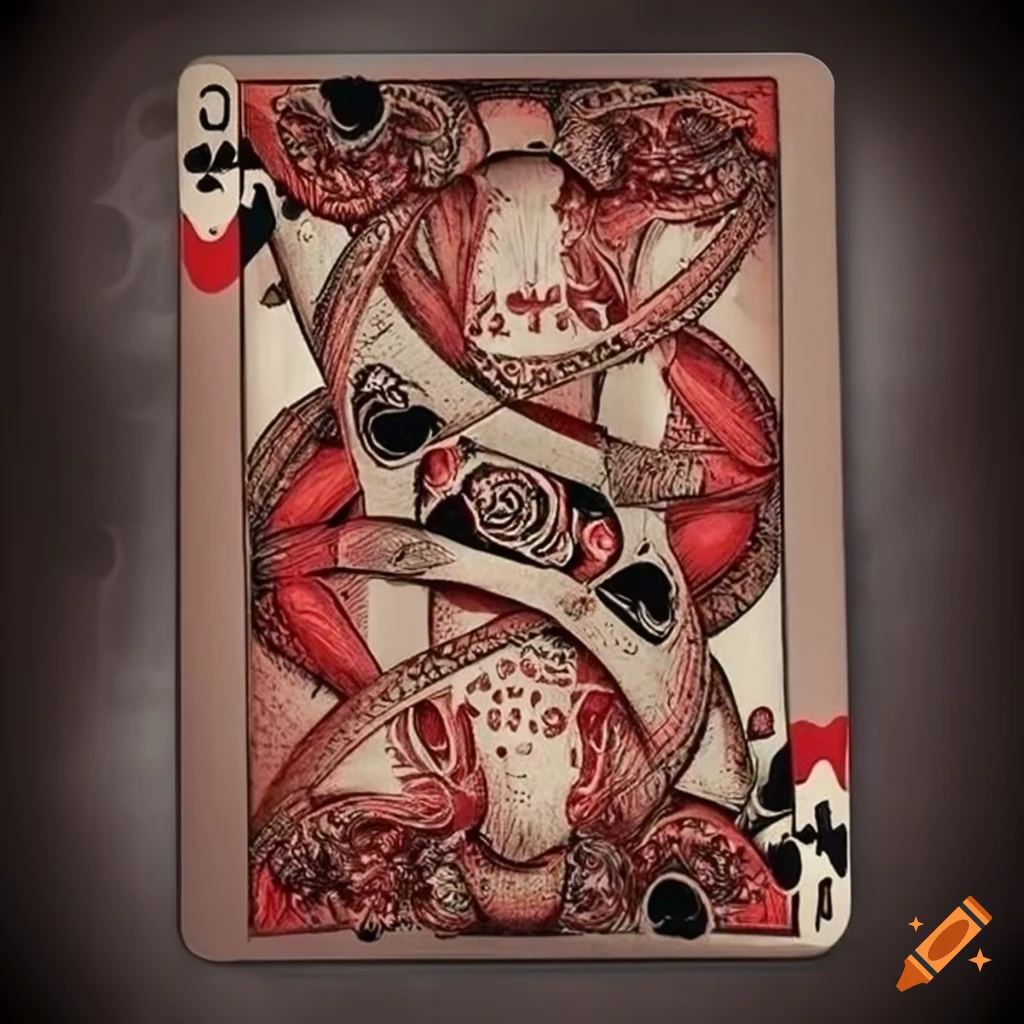 Surrealist joker playing card with unique motifs and textures on Craiyon