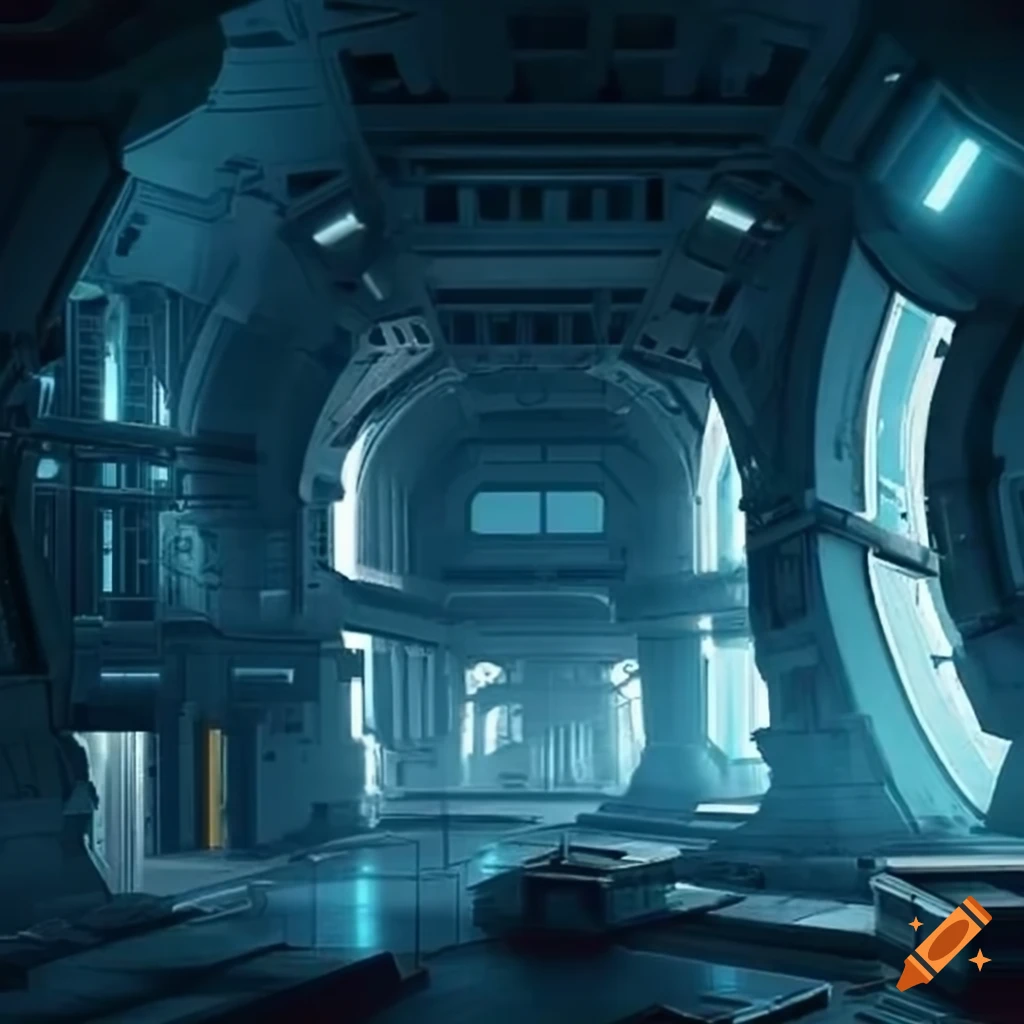 Complex sci-fi space construction on Craiyon