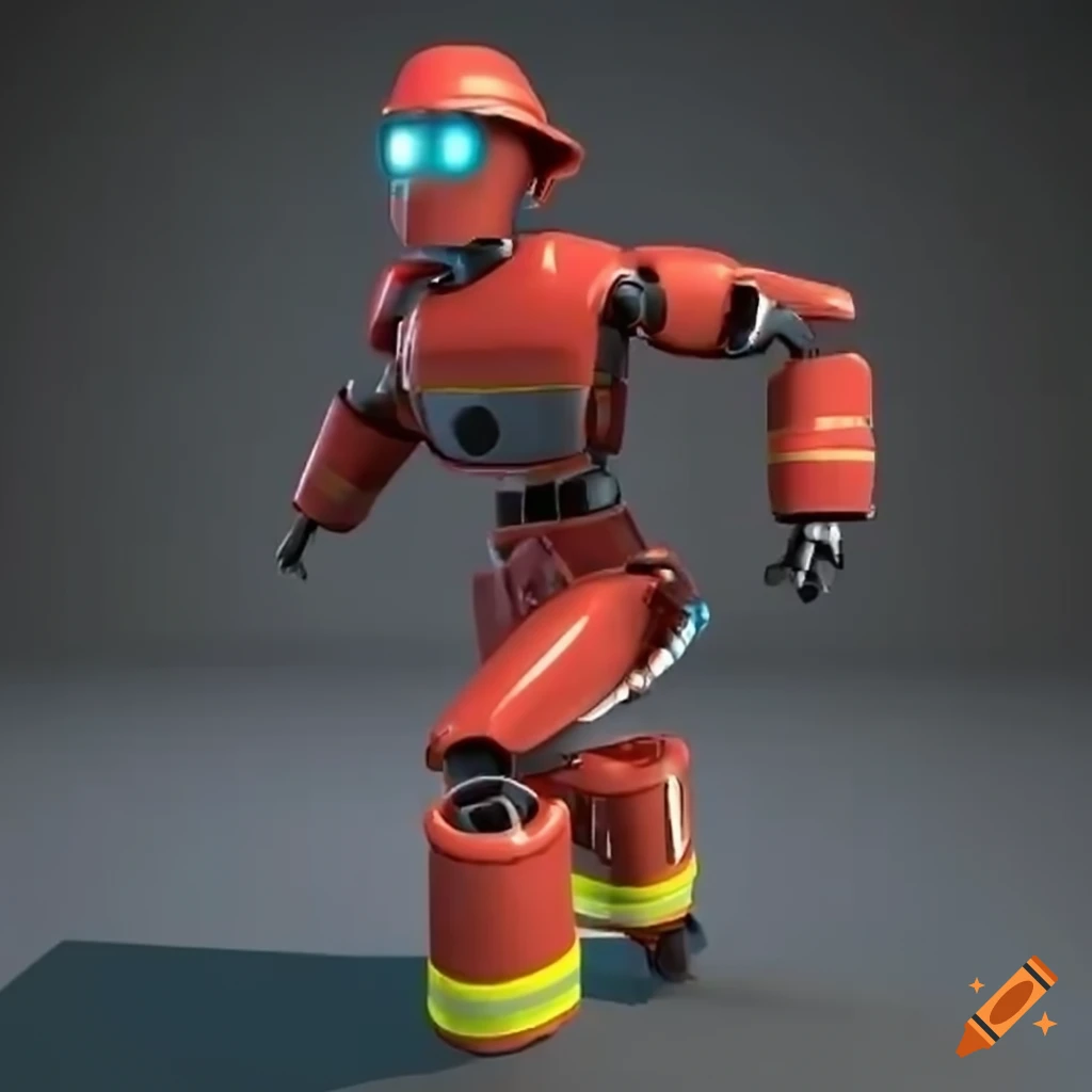 3D model of a humanoid robot firefighter running on Craiyon