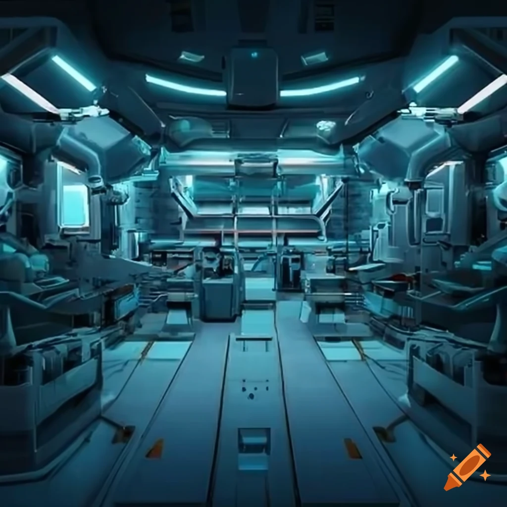 Sci-fi medical room with advanced medical equipment in a complex ...