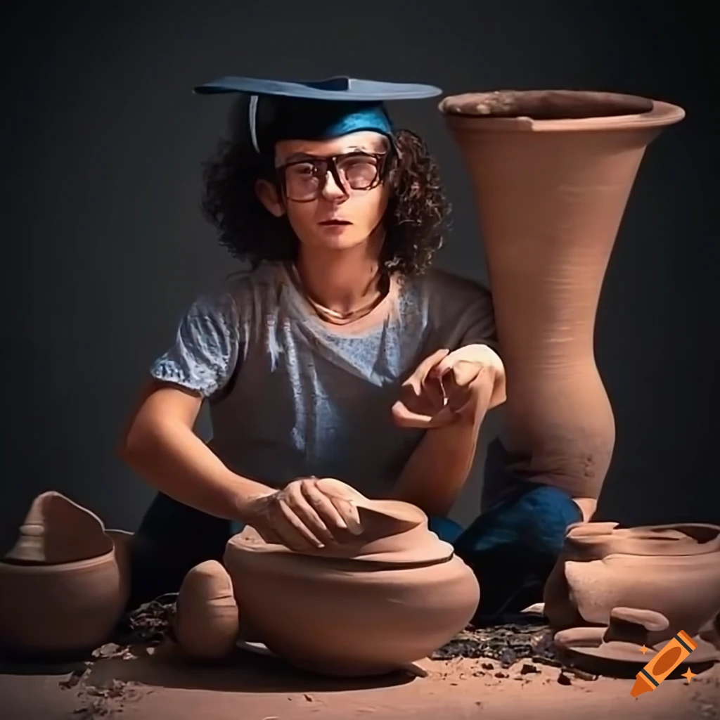 Young man doing clay pottery in the australian outback on Craiyon