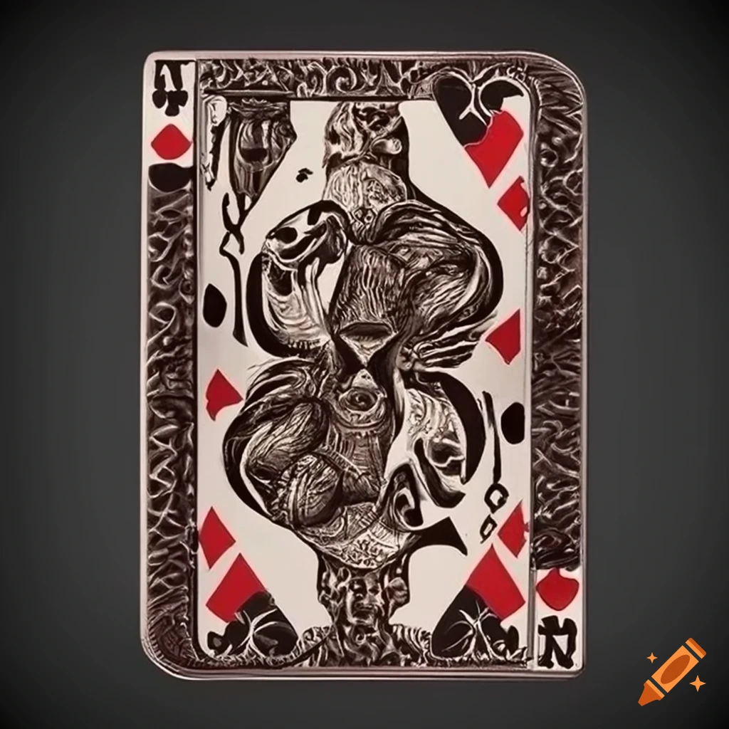 Surrealist joker playing card with unique motifs and textures on Craiyon