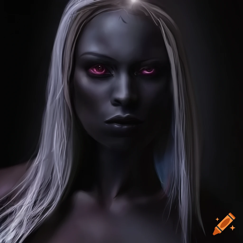 Female drow with dark skin on Craiyon