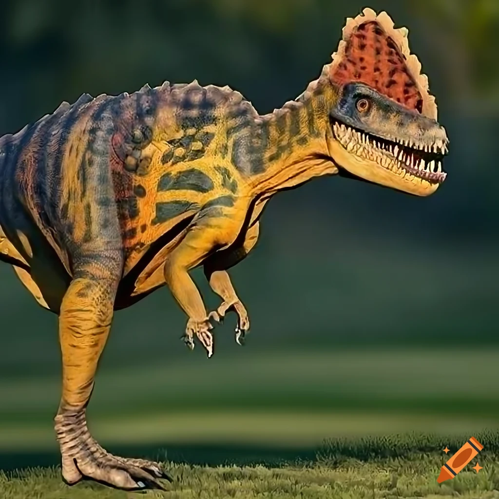 Vivid dilophosaurus with detailed scales in prehistoric environment on ...