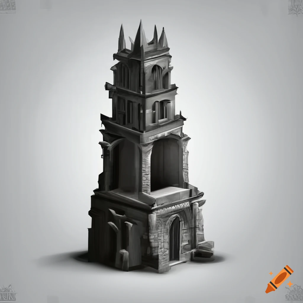 Realistic black ancient tower stone pillar in vector isometric view on ...