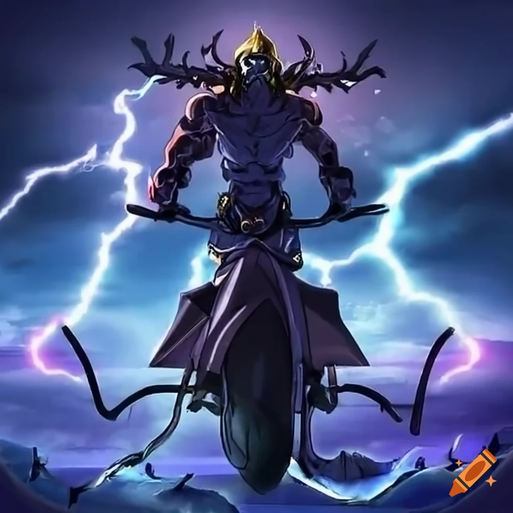 Greek god of the sky and thunder riding an electric bike with lightning ...