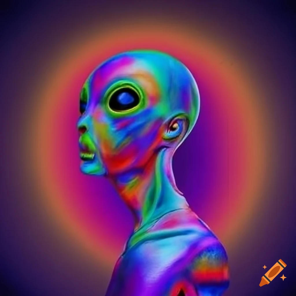 Psychedelic alien in a colorful space on Craiyon