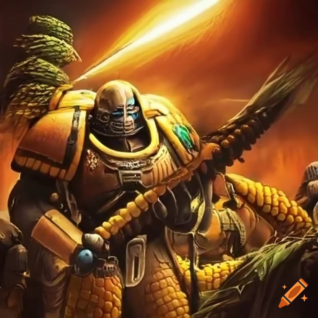 Space marines harvesting corn in a futuristic agricultural scene on Craiyon