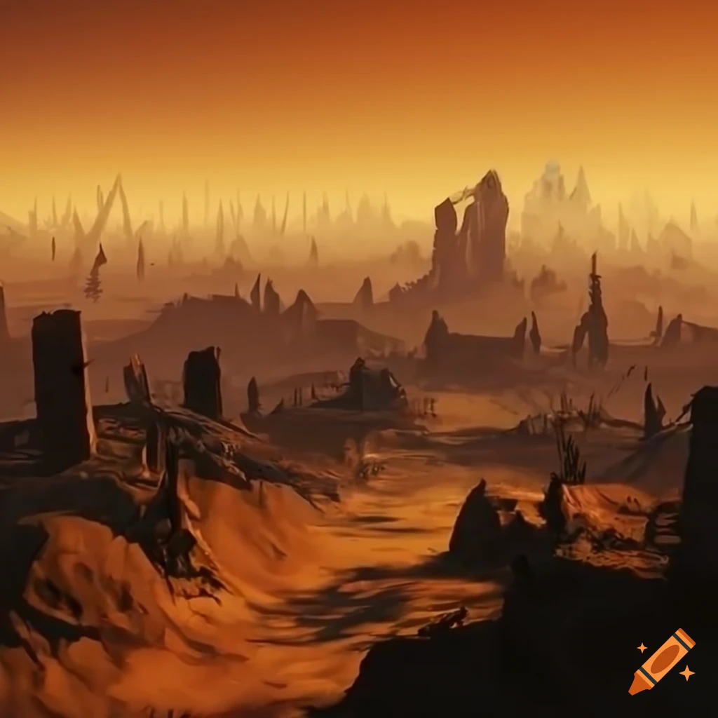 Post-apocalyptic landscape in a fallout setting on Craiyon