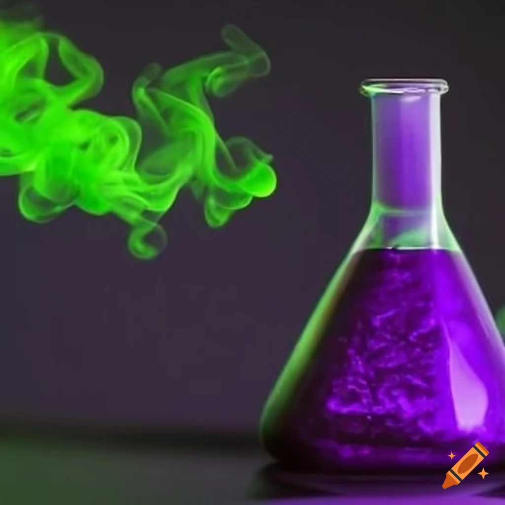 Green and purple chemistry acid smoke flask on Craiyon