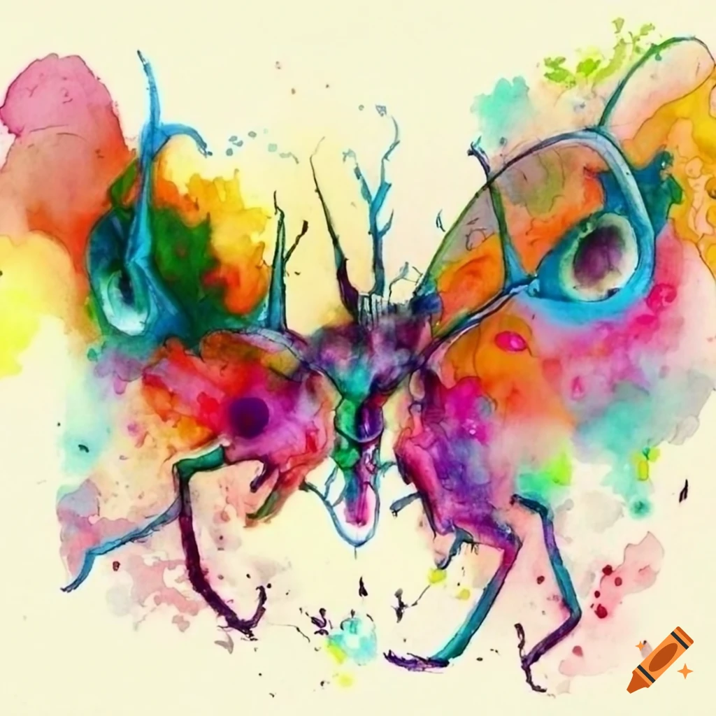 Watercolor drawing of mutant insects on Craiyon