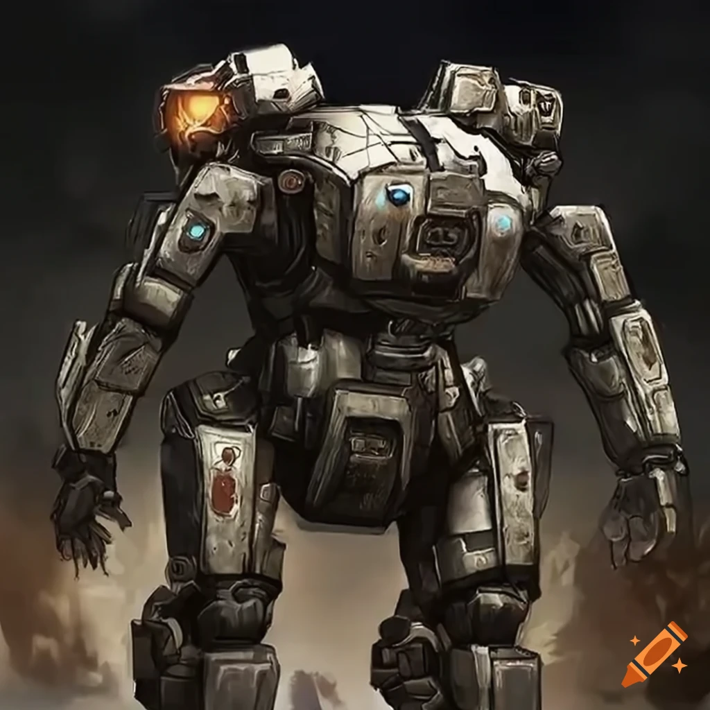 Human-like mechs engaged in combat with weapons on Craiyon