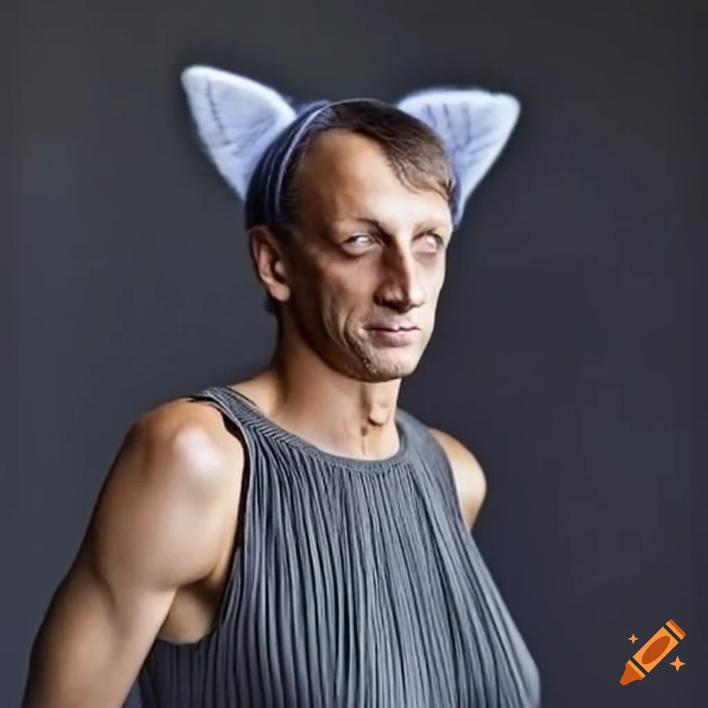 Tony Hawk with cat ears wearing a dress on Craiyon