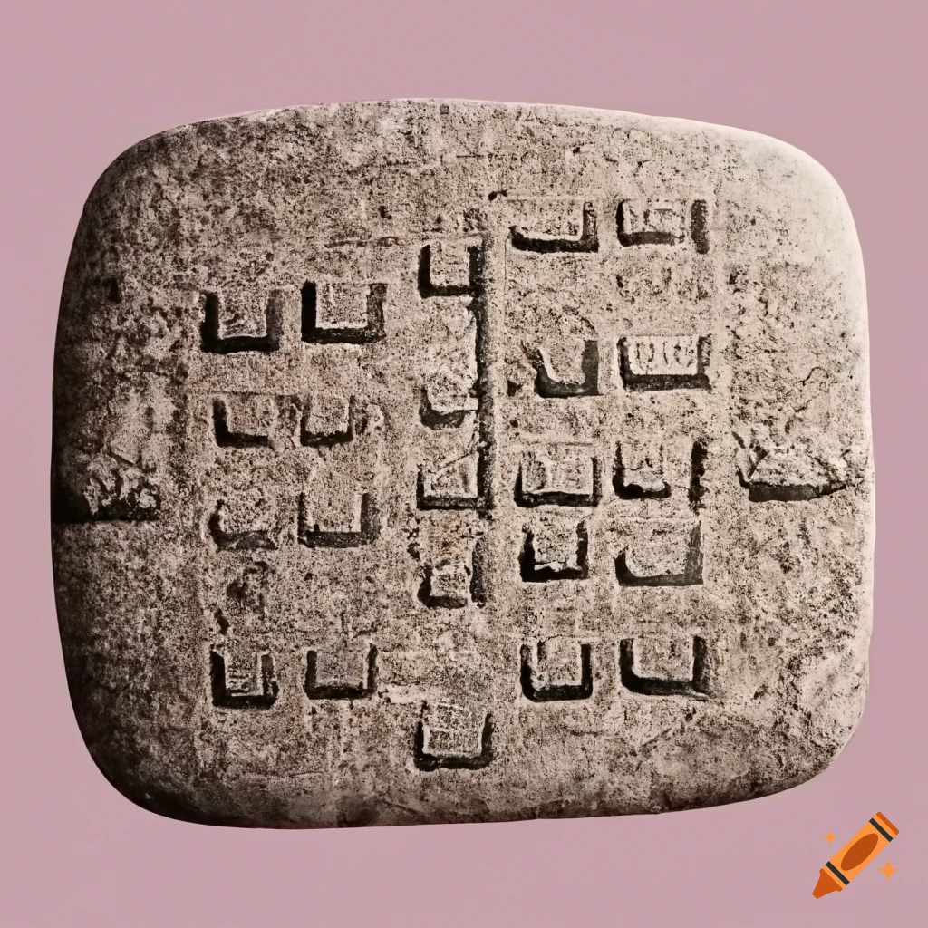 Stone tablet with glyphs on solid background on Craiyon