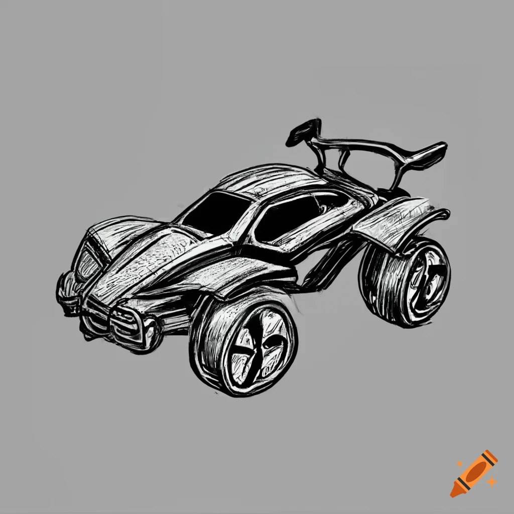 Hand-drawn black rocket league car on white background on Craiyon
