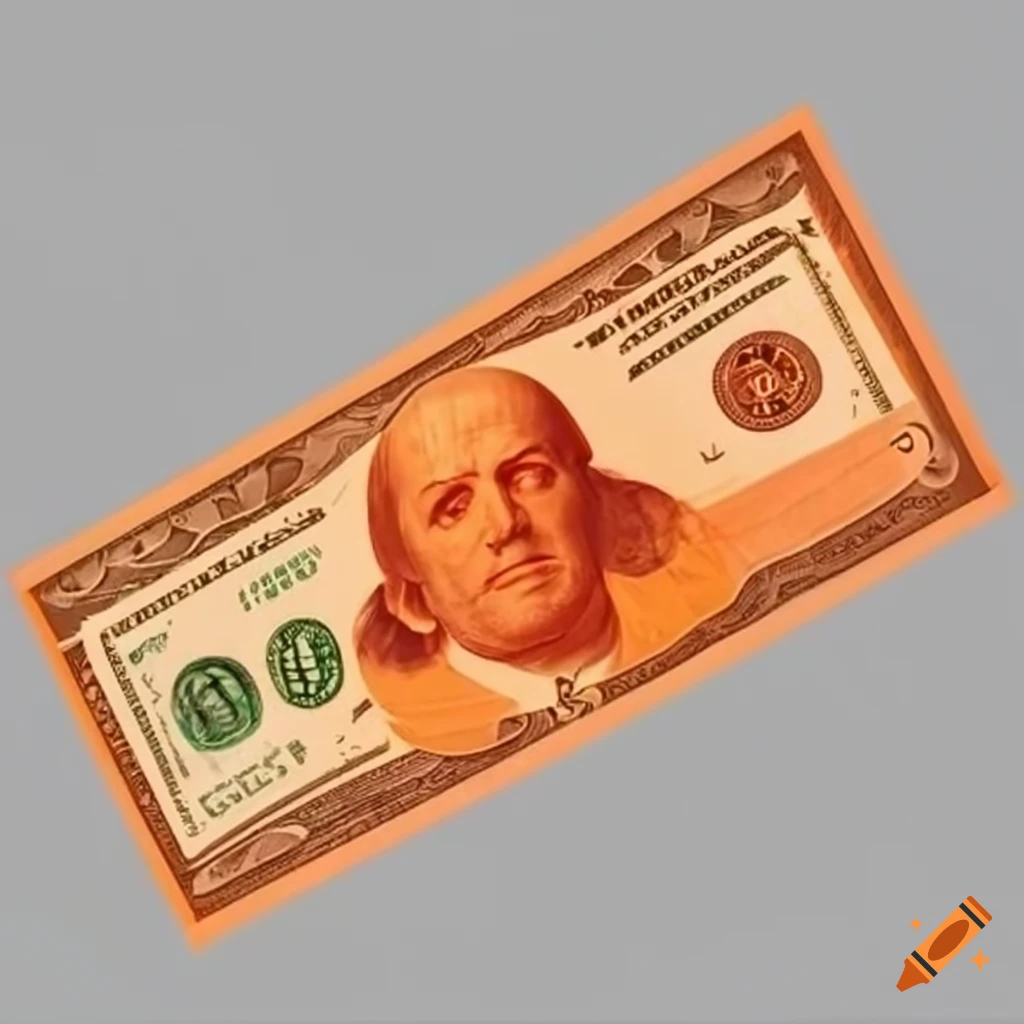 Bright orange colored dollar bill with clean and sharp design on Craiyon
