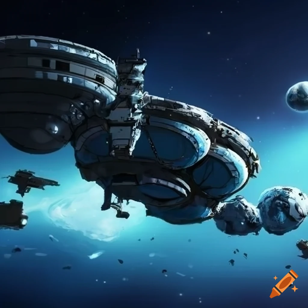 Futuristic space station in outer space concept art on Craiyon