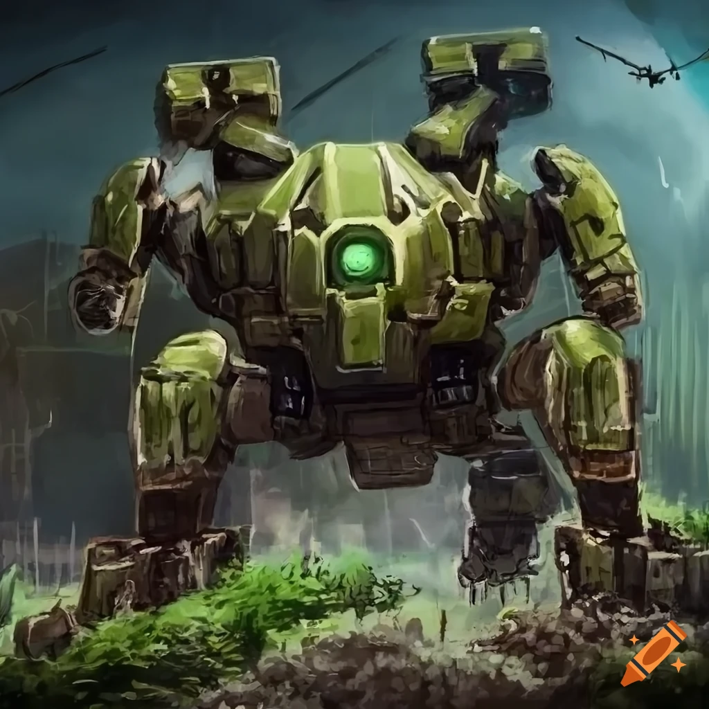 Masterful Giclée art with a bottle field Mech scape on Craiyon