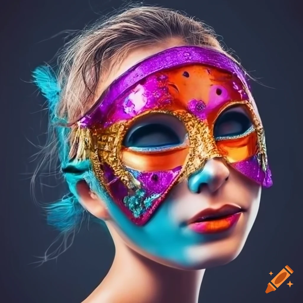 Mujer with alien mask for carnival. Inquietante style with saturated ...