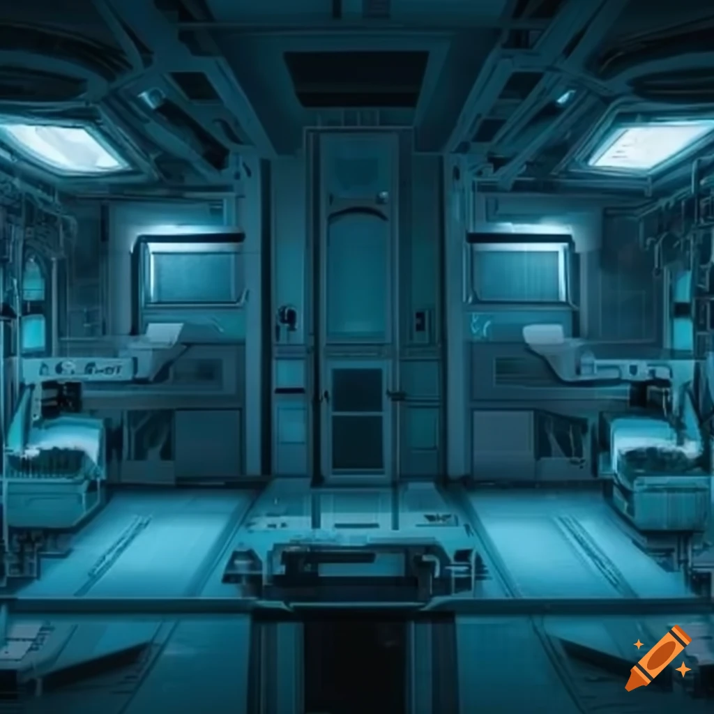 Sci-fi medical room with advanced medical equipment in a complex ...